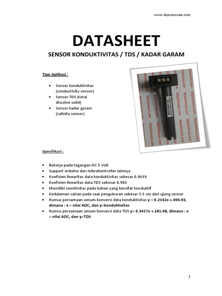Datasheet Sensor Konduktivitas Tds Kadar Garam | PDF