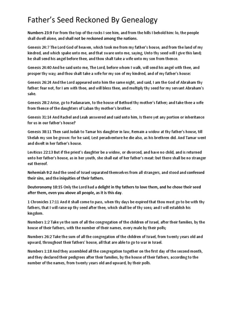 Father's Seed Reckoned Genealogy | PDF | Jacob | Abraham