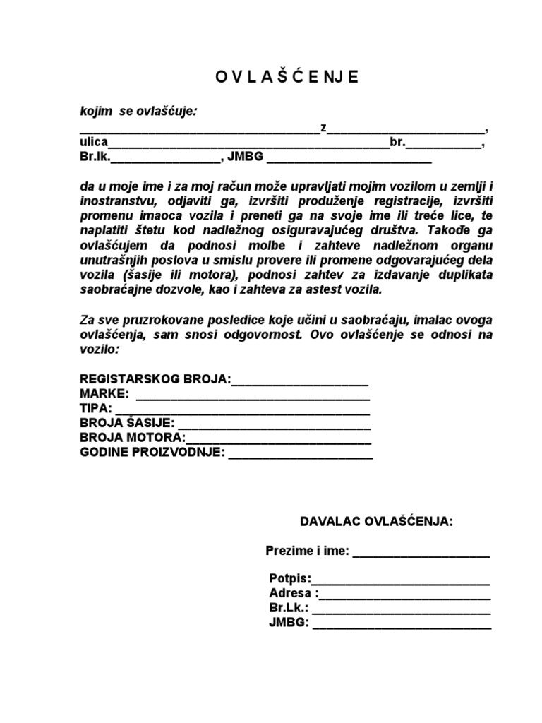 Opste ovlascenje-BLANKO | PDF