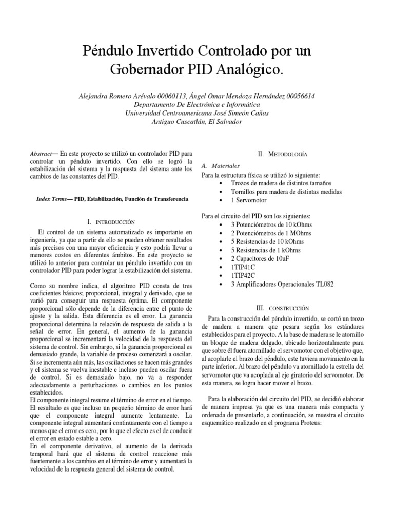 Control PID para Péndulo Invertido | PDF | Ingenieria Eléctrica ...