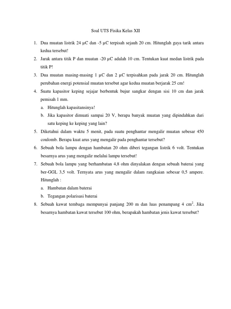 Soal UTS Fisika XII Fix | PDF