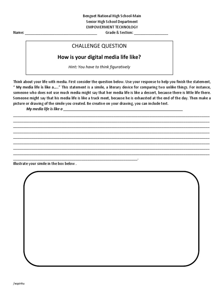How Is Your Digital Media Life Like?: Challenge Question | PDF | Career ...