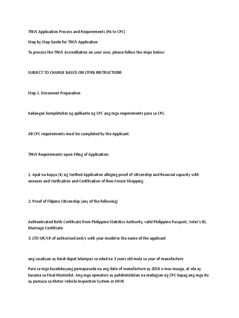 Application Tnvs LTFRB | PDF | Birth Certificate | Lease