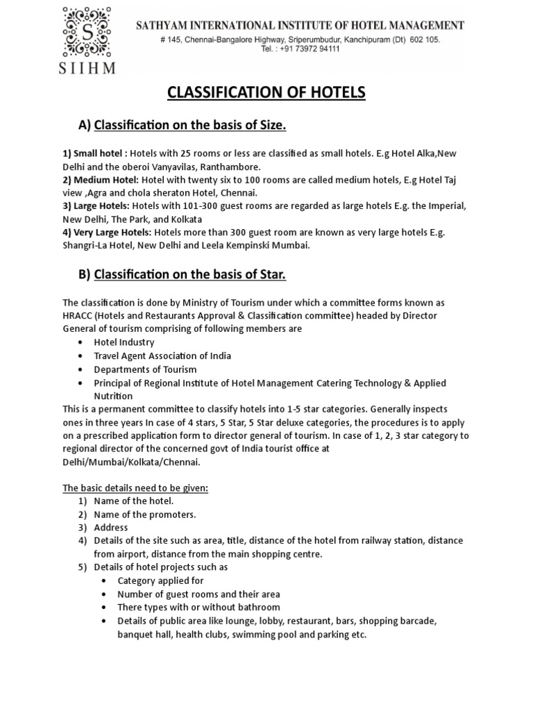 Classification of Hotels | PDF | Hotel | Hotel And Accommodation