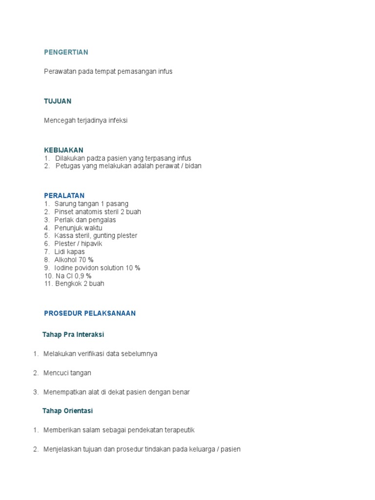 Sop Perawatan Infus | PDF