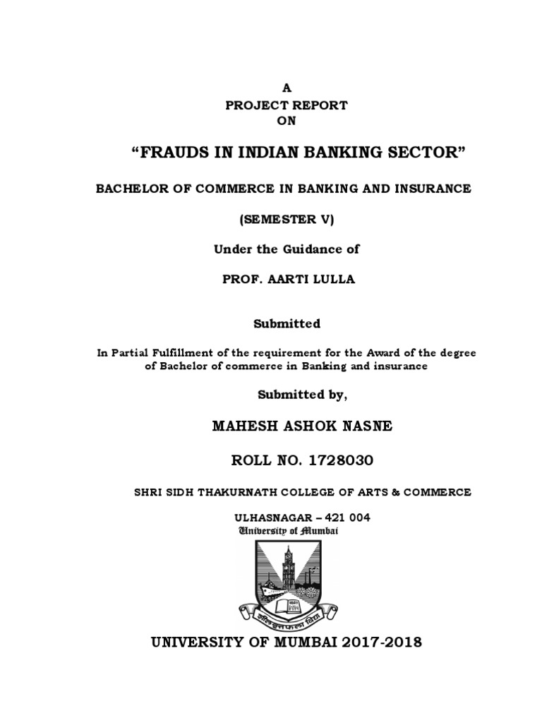 "Frauds in Indian Banking Sector": A Project Report ON | PDF | Fraud ...