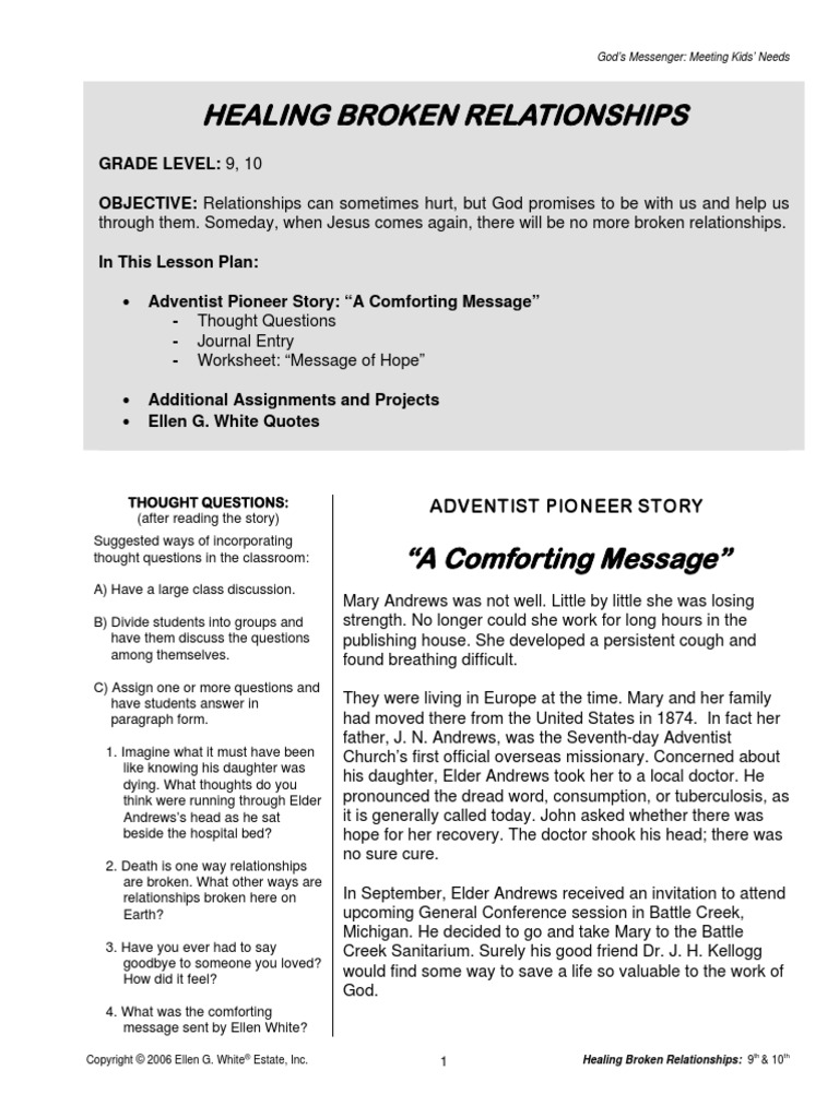Healing Broken Relationships 9 10 | PDF | Seventh Day Adventist Church