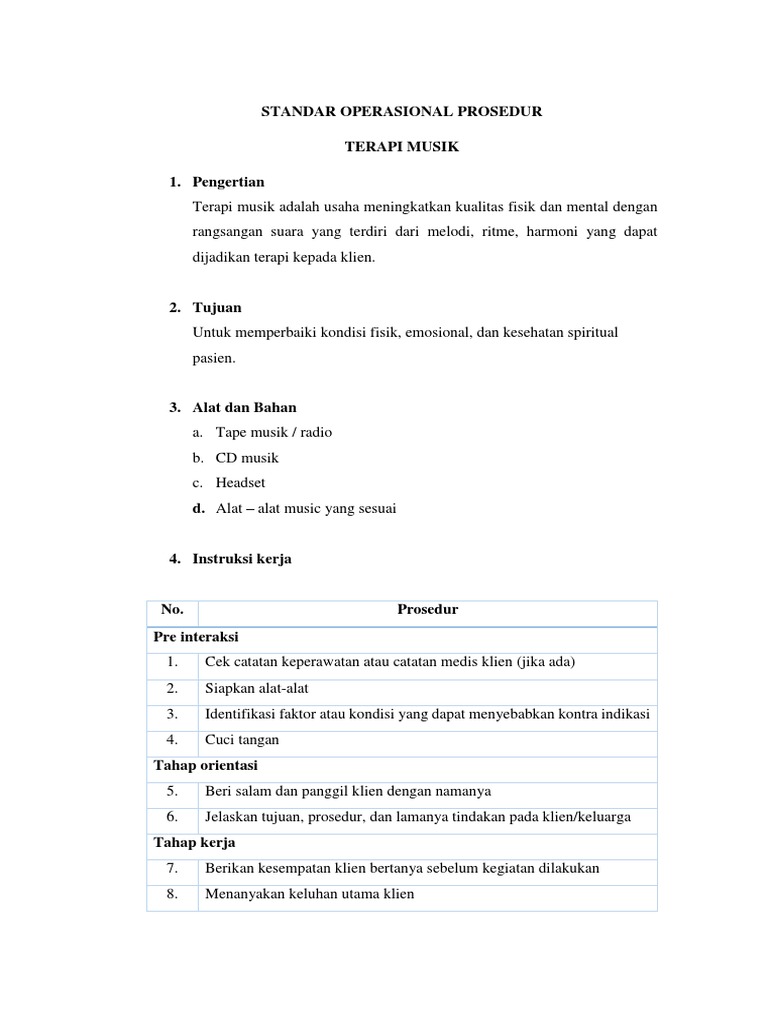 SOP Terapi Musik | PDF