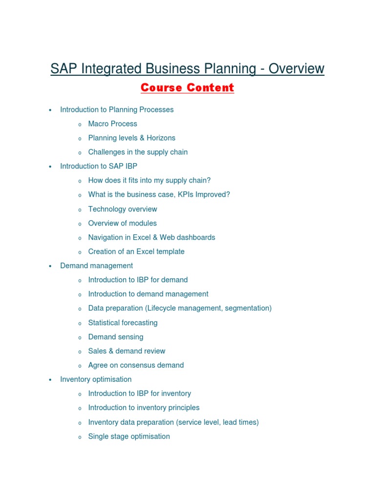 SAP IBP Course Overview and Modules | PDF | Computers