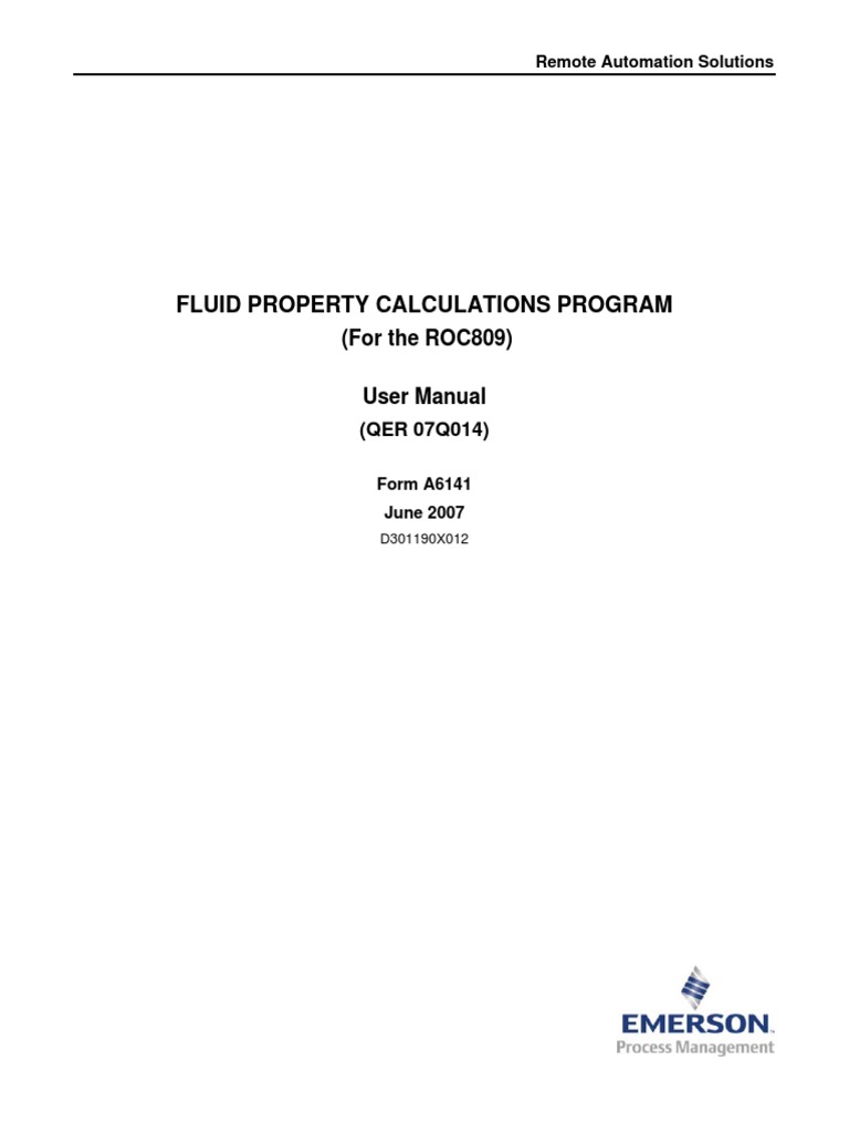 Fluid Property Calculations Program: (For The ROC809) User Manual | PDF ...
