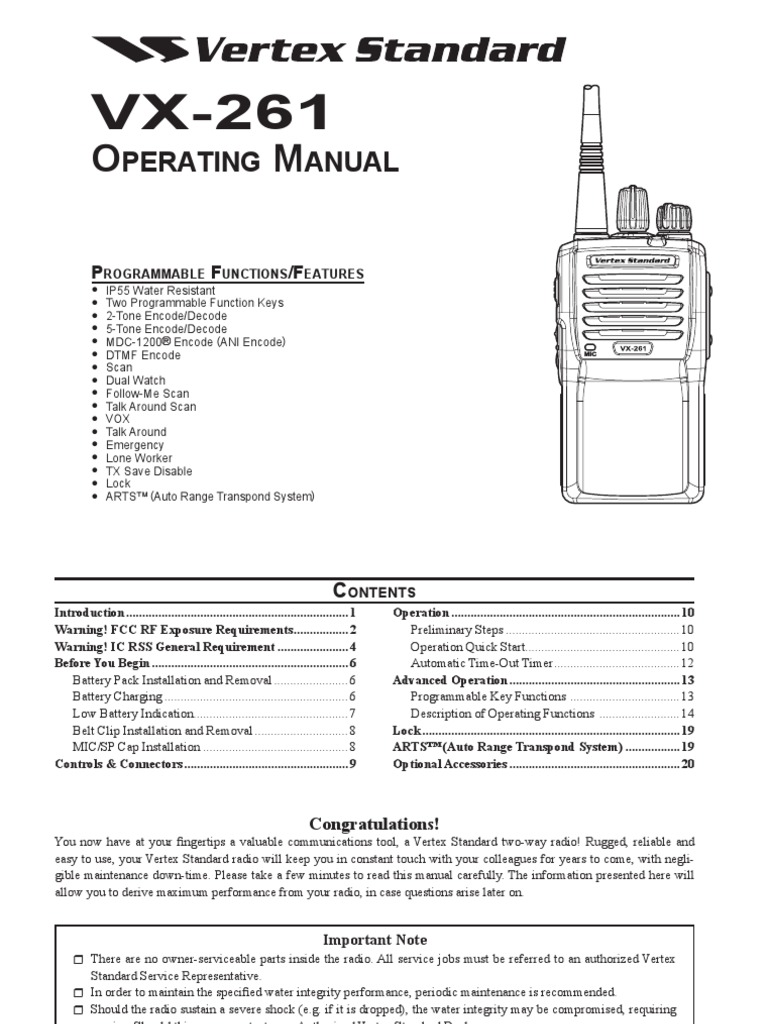 Vertex VX 261 Owners Manual | PDF | Battery Charger | Transmitter