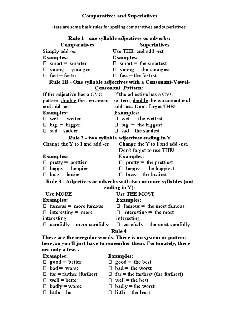 Comparatives - Superlatives | PDF | Linguistic Morphology | Phonology Comparatives - Superlatives | PDF | Linguistic Morphology | Phonology