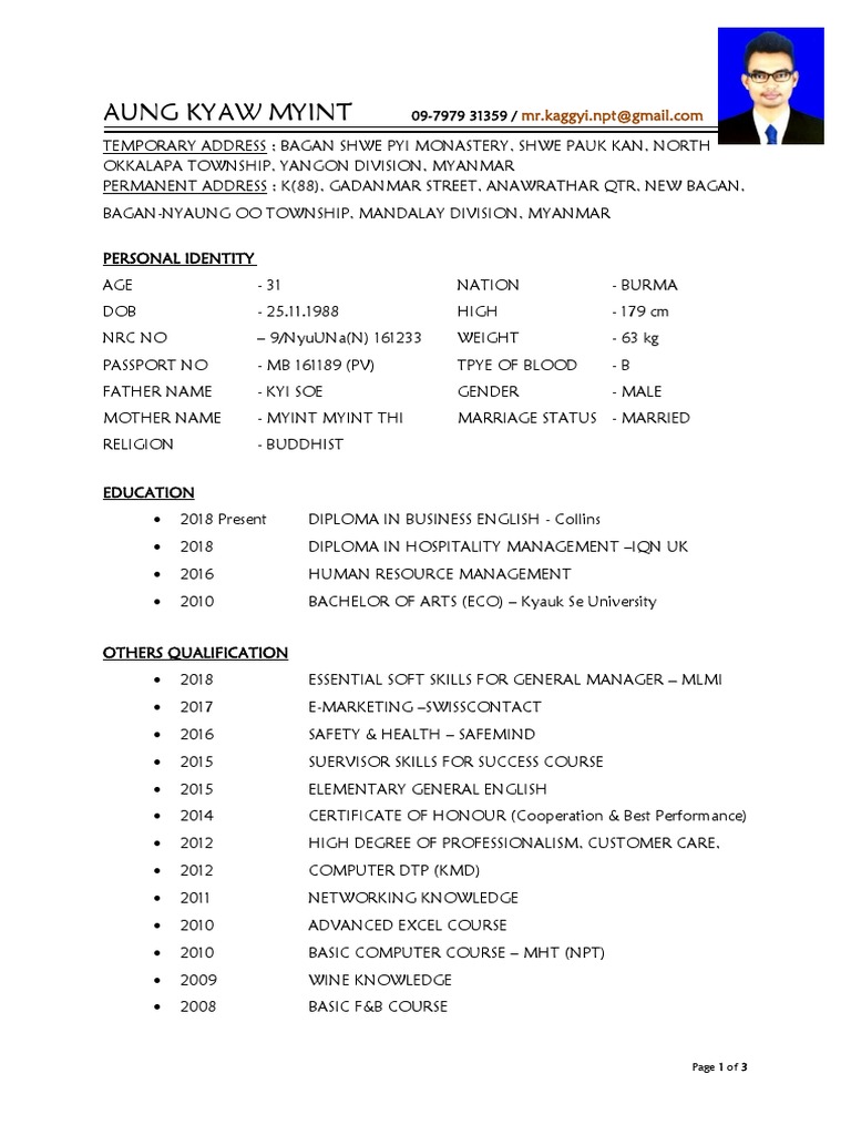 Aung Kyaw Myint CV | PDF | Myanmar | Human Resource Management