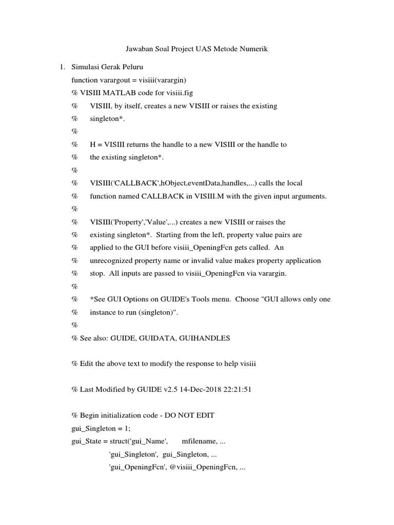 Jawaban Soal Project UAS Metode Numerik | PDF | Object (Computer Science) | Matlab