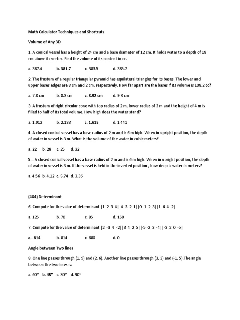 Math Calculator Techniques and Shortcuts | PDF | Sphere | Area