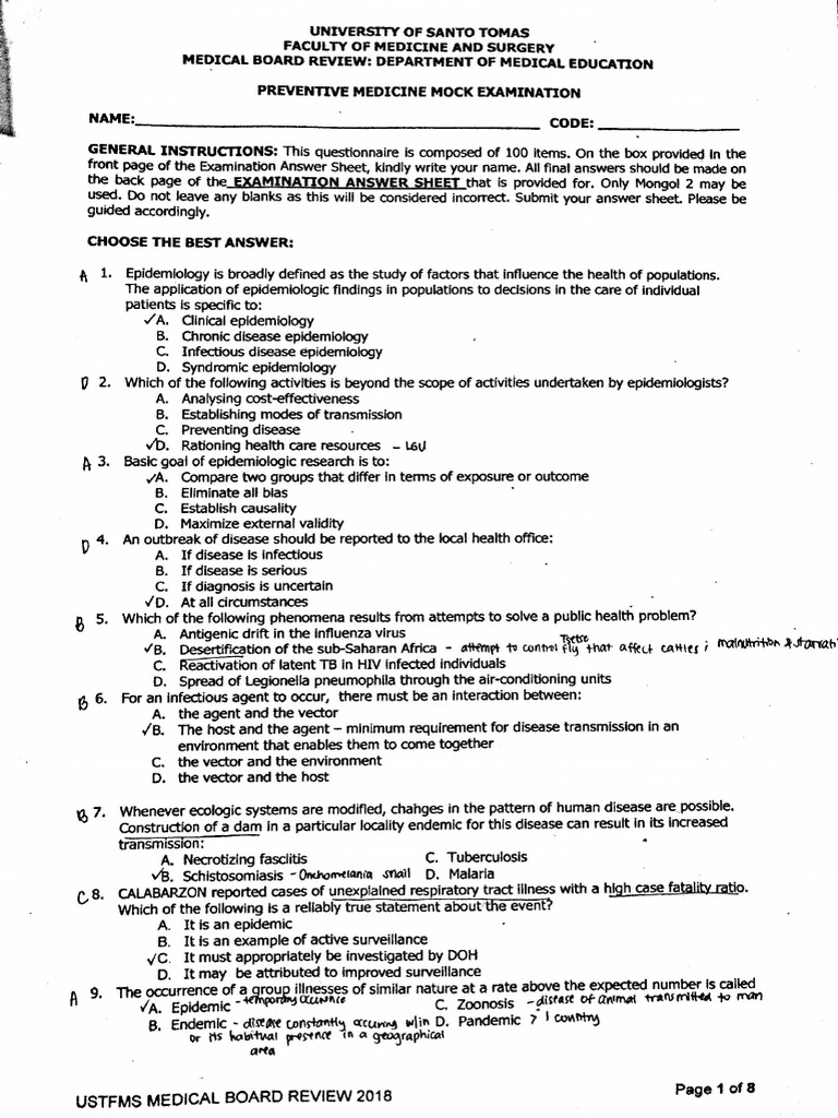 Ust Prev Med Mock Boards 2018 | PDF