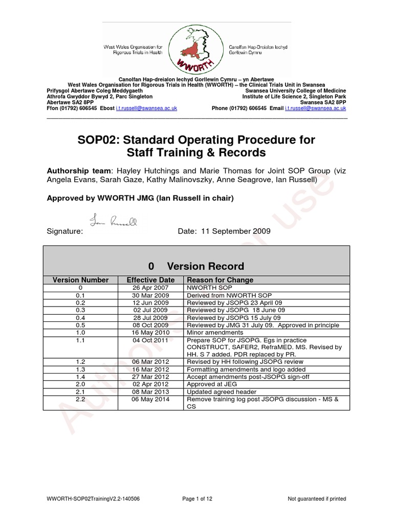 SOP for Clinical Trial Staff Training | PDF | Clinical Trial | Medicine
