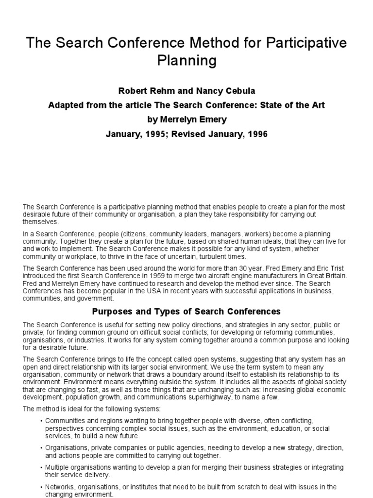 The Search Conference Method For Participative Planning | PDF ...