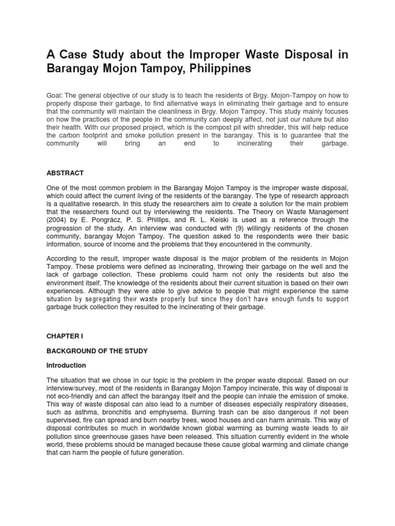 A Case Study About The Improper Waste Disposal in Barangay Mojon Tampoy | PDF | Waste Management ...