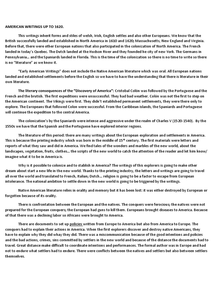 American Writings Up To 1620 | PDF | North America | The United States