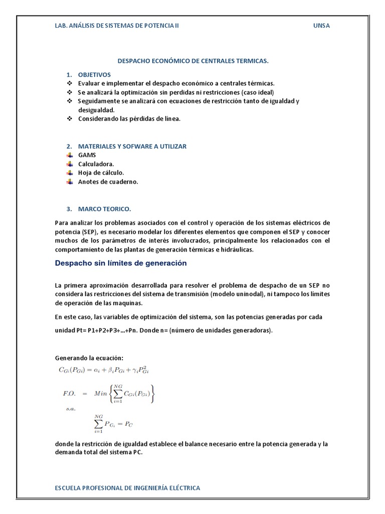 Despacho Económico de Centrales Termicas | PDF | Fórmula | Optimización Matemática