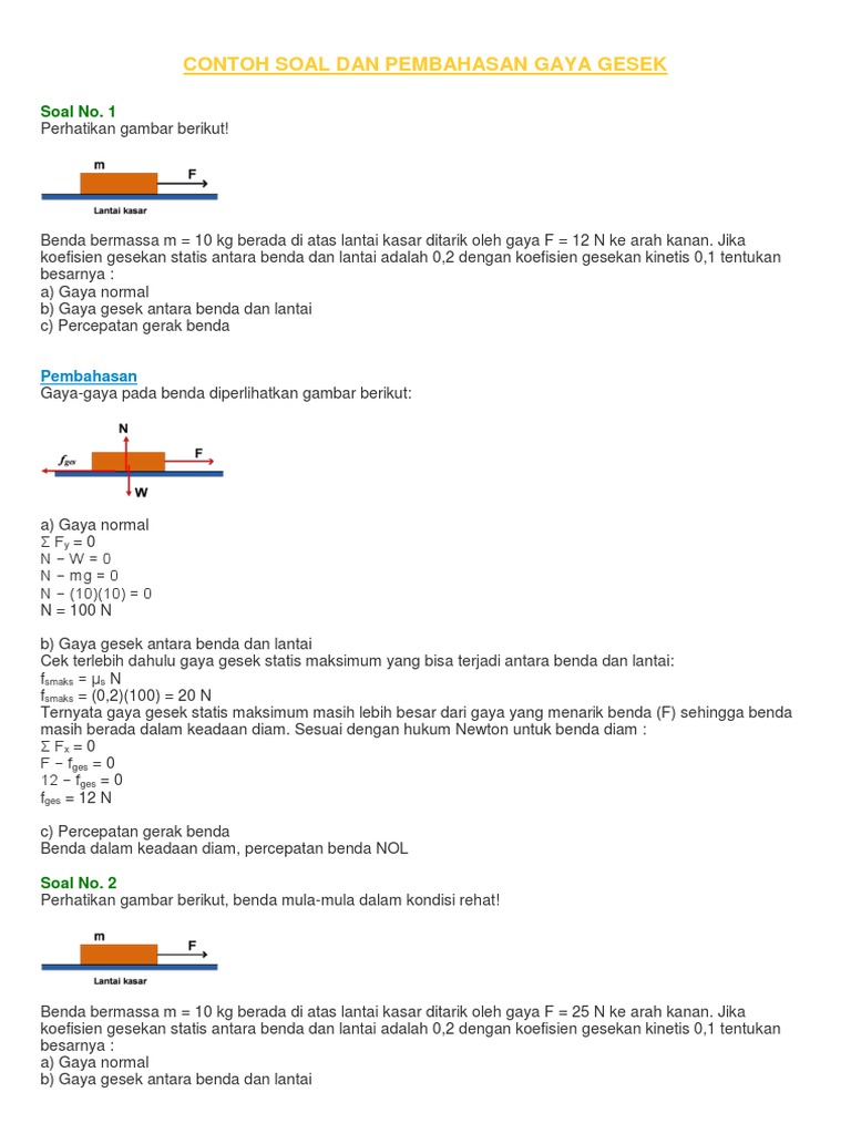 Contoh Soal Gaya Gesek dan Pembahasan | PDF | Metode & Bahan Ajar ...