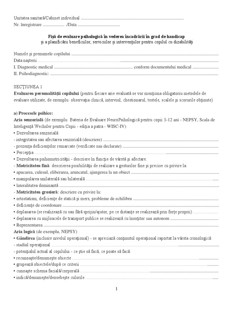 Fisa Psihologica | PDF
