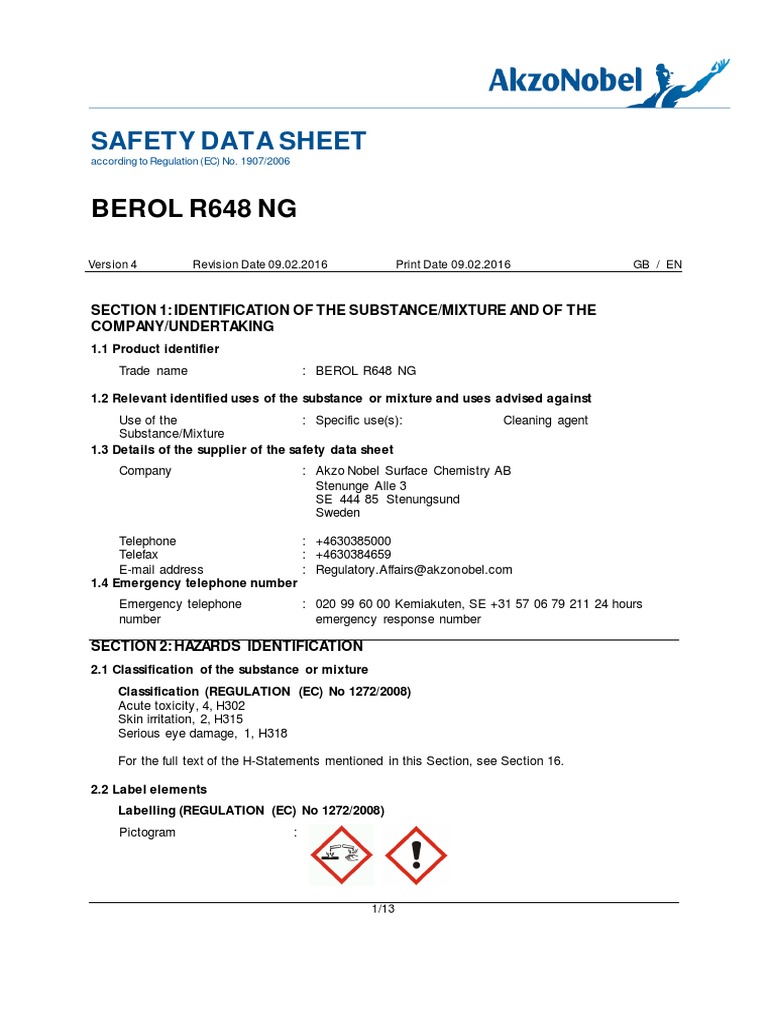 berol_r648_ng_msds_rus.pdf | Toxicity | Dangerous Goods