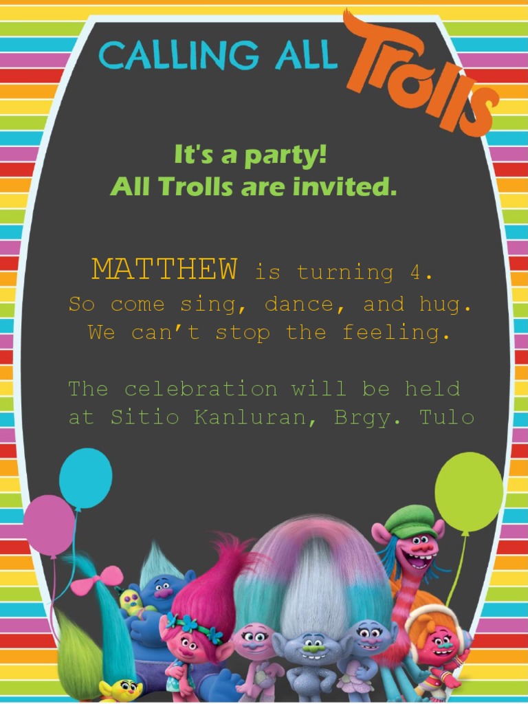 Trolls Party Invitation | PDF | Language Arts & Discipline