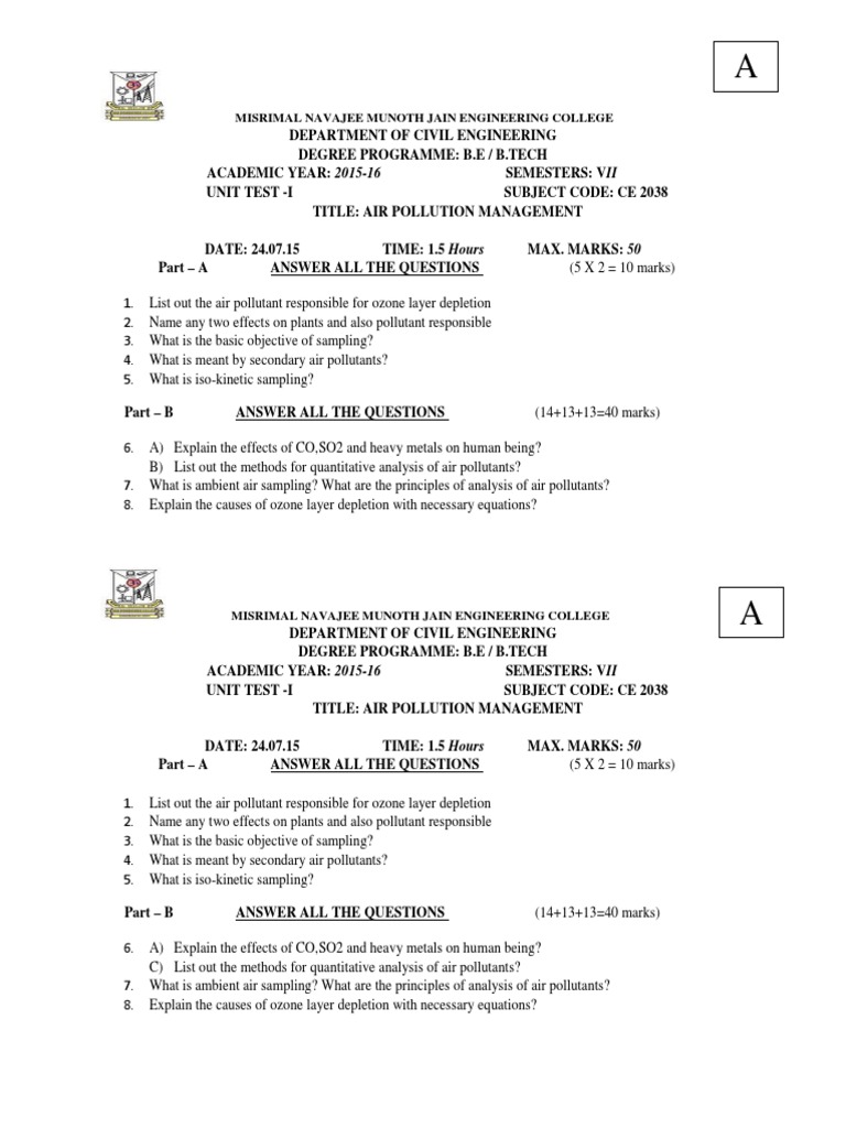 Air pollution management exam | PDF | Atmosphere Of Earth | Global Warming