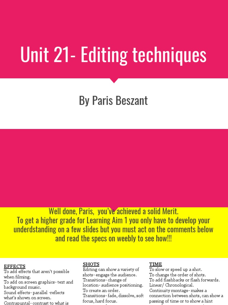 Unit 21 - Editing Techniques | PDF | Computer Generated Imagery