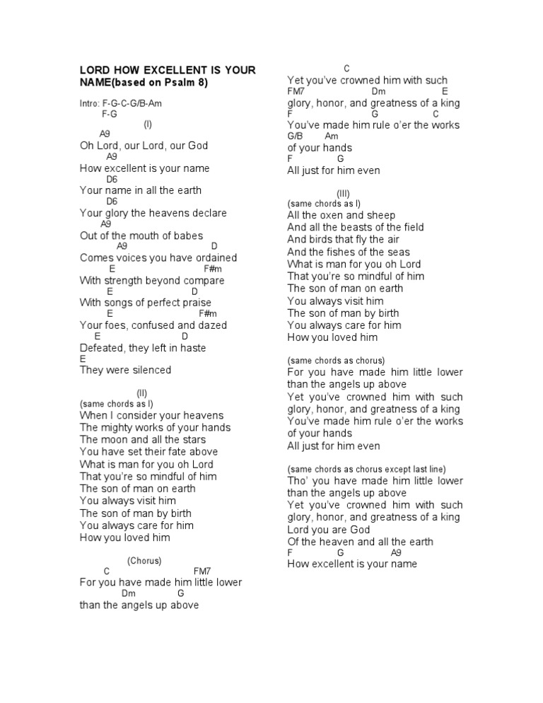 How Excellent Is Your Name Lyrics | PDF | Entertainment (General)