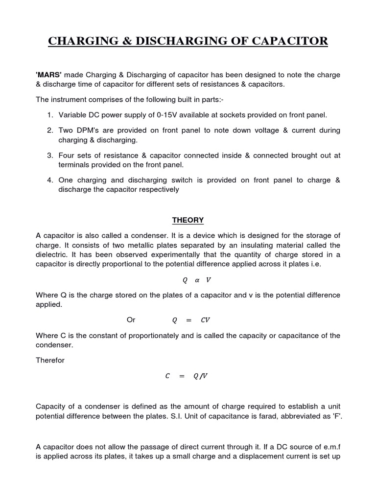 Charging & Discharging of Capacitor | PDF | Capacitor | Voltage