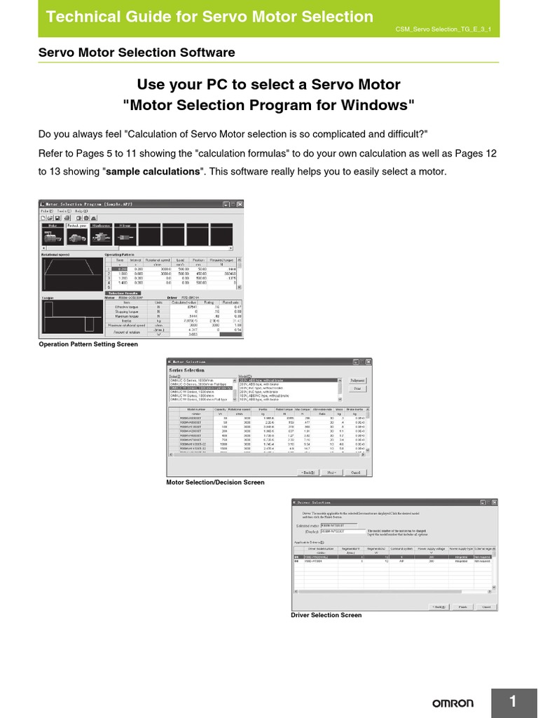 Use Your PC To Select A Servo Motor "Motor Selection Program For ...
