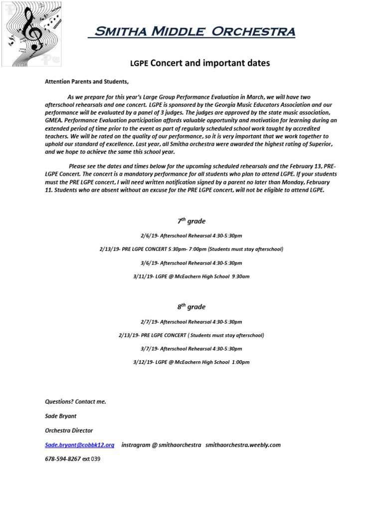 Smitha Middle Orchestra LGPE Details | PDF