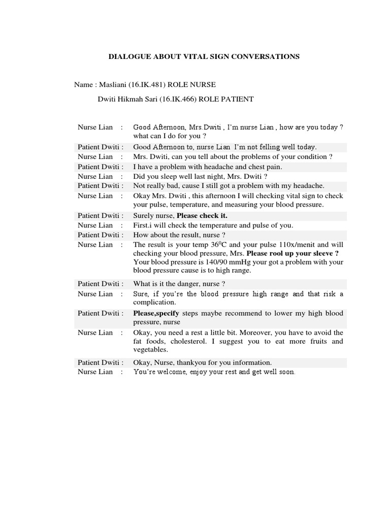 Dialogue About Vital Sign Conversations | PDF