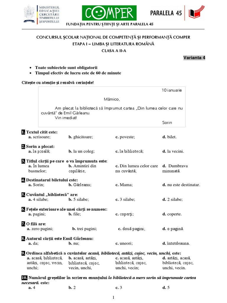 Teste Comper Clasa a 2a