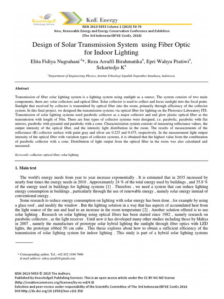 Design of Solar Transmission System Using Fiber Optic For Indoor ...