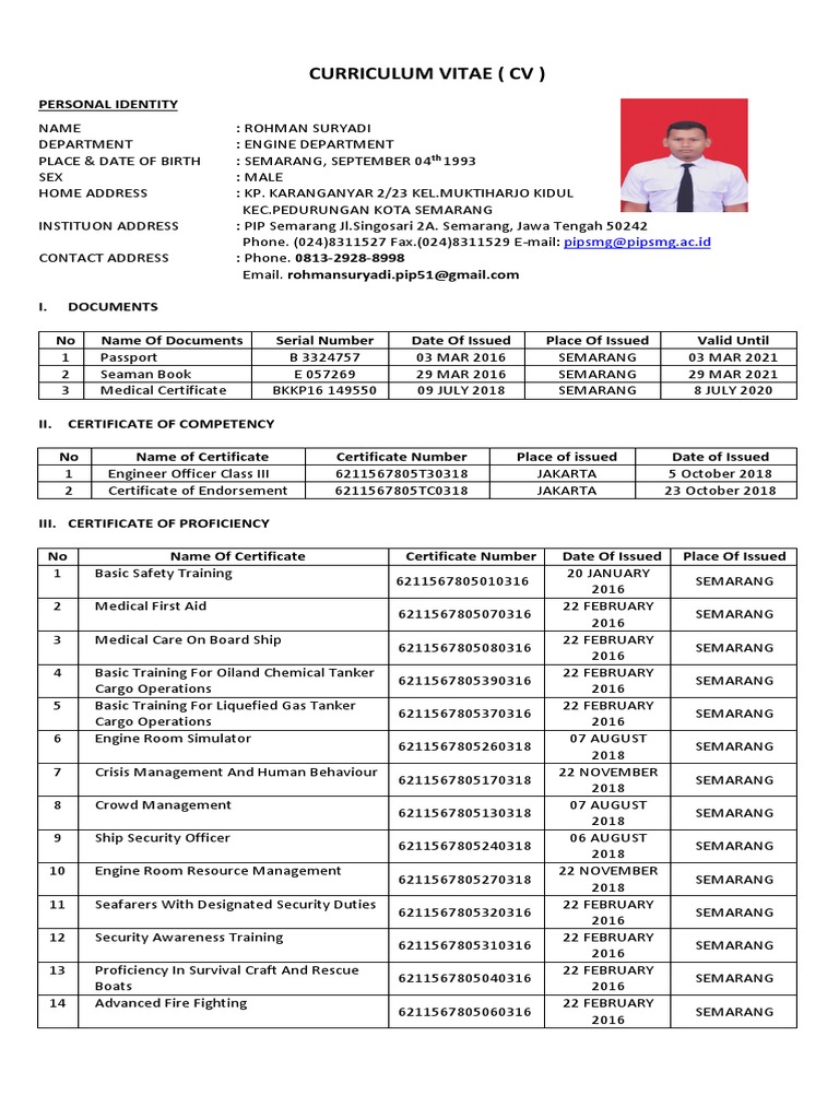 Curriculum Vitae (CV) : Pipsmg@pipsmg - Ac.id | PDF | Merchant Navy ...