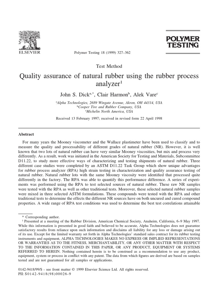 Quality Assurance of Natural Rubber Using The Rubber Process Analyzer ...