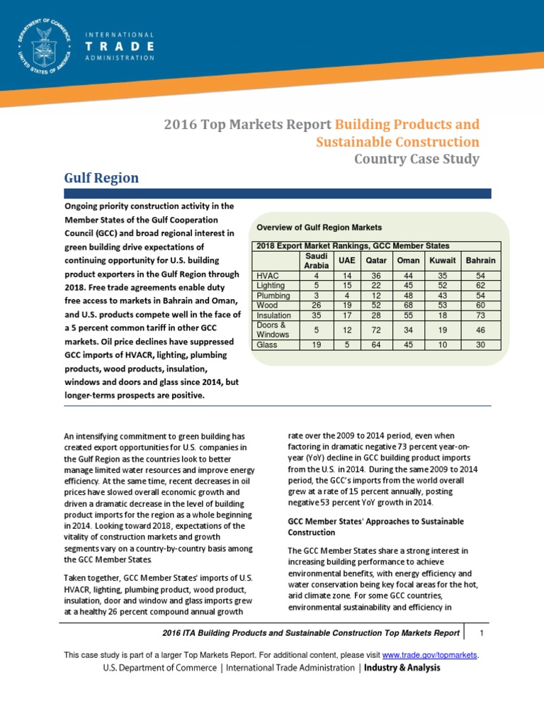 Gulf Region: 2016 Top Markets Report Country Case Study | PDF | Green ...