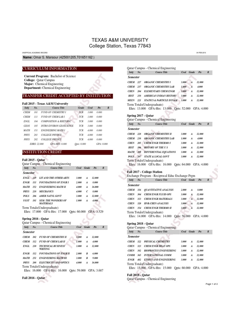 Transcript | PDF | Academic Term | Physical Sciences