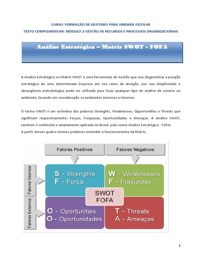 Matriz Swot | PDF | Análise SWOT | Conceitos psicológicos