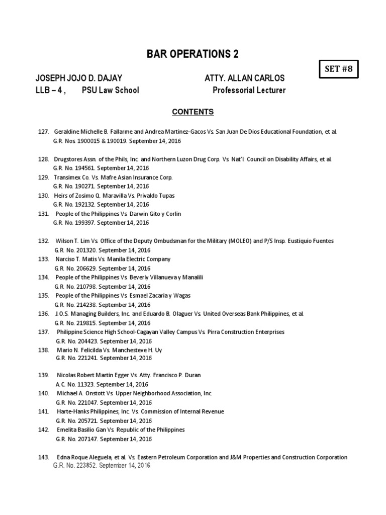 Set 8 - Bar Ops 2 | PDF | Prosecutor | Lawsuit