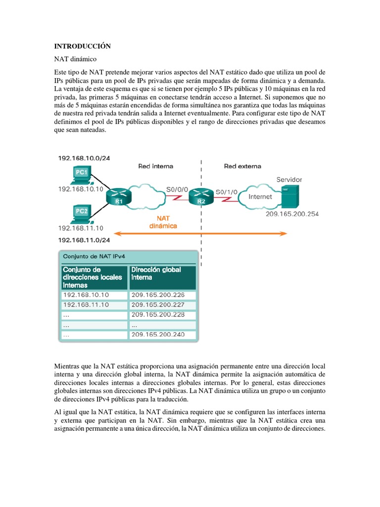 Nat Dinámico en Packet Tracer | PDF | Dirección IP | Protocolos de capa de red