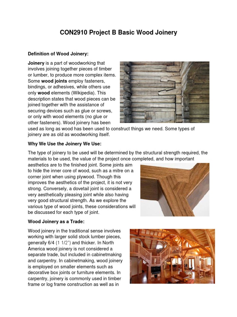 CON2910 Project B Basic Wood Joinery Notes | PDF