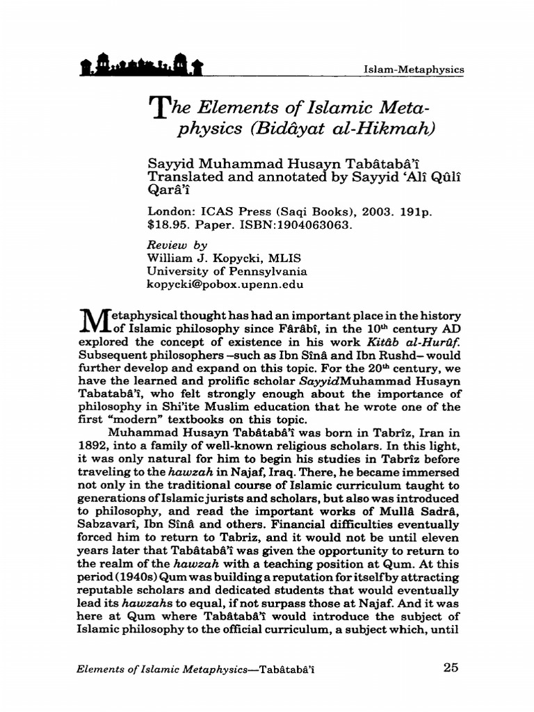 The Elements of Islamic Metaphysics - Review | PDF | Islamic Philosophy ...