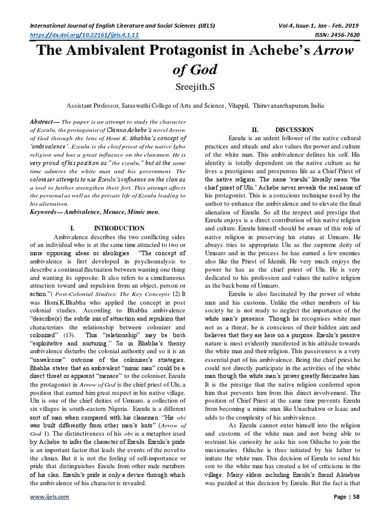 The Ambivalent Protagonist in Achebe's Arrow of God | PDF