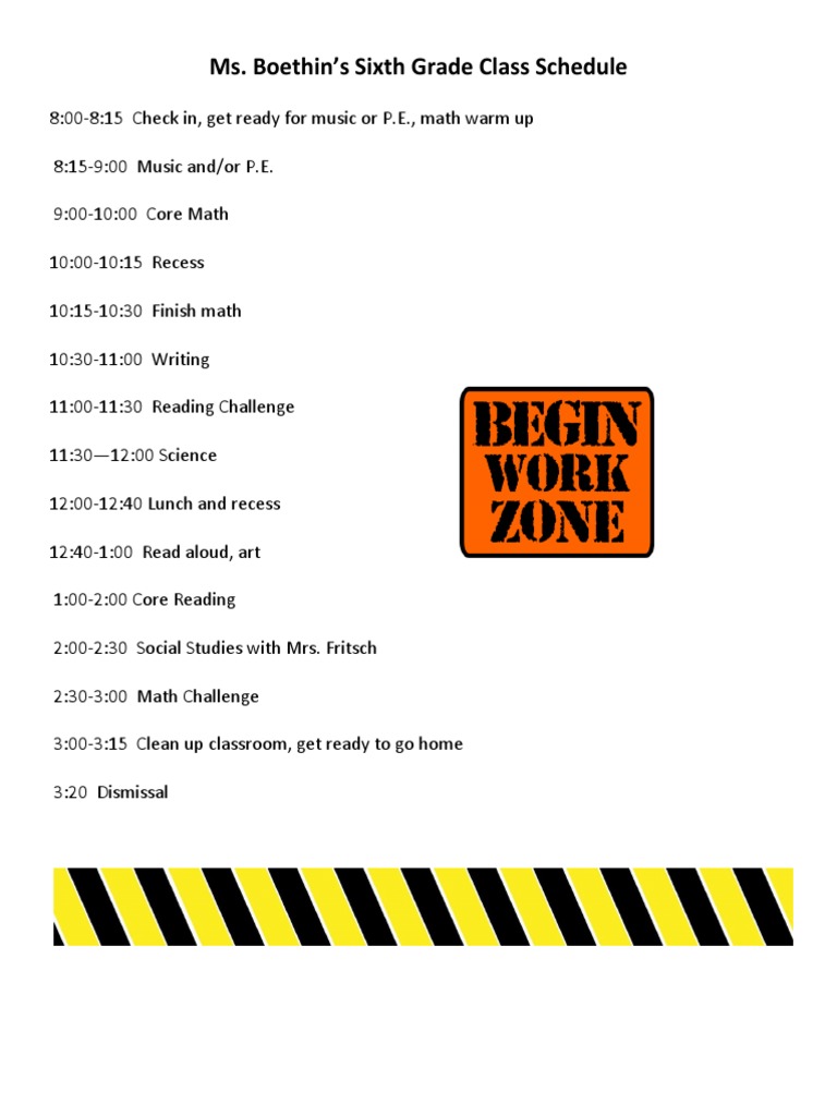 Sixth Grade Daily Schedule | PDF