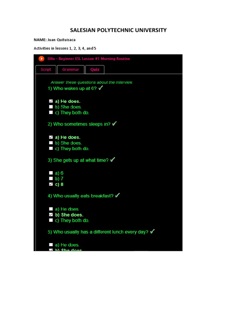 Salesian Polytechnic University: Activities in Lessons 1, 2, 3, 4, and ...